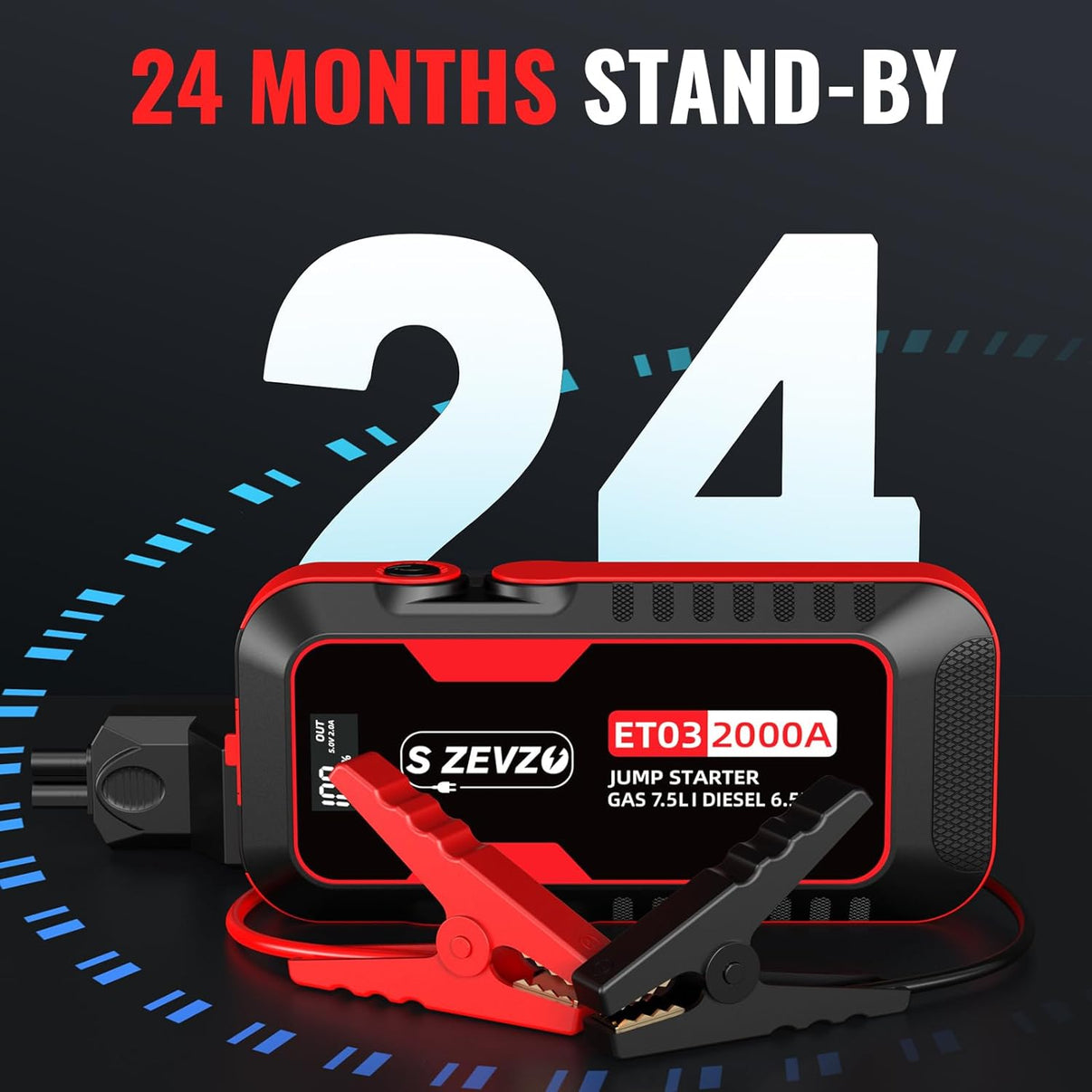 ET03 Car Jump Starter 2000A Jump Starter Battery Pack for Up to 7.5L G ...